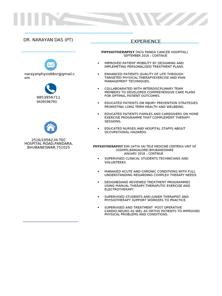 Curriculum Vitae NARAYAN DAS | PDF | Physical Therapy | Palliative Care