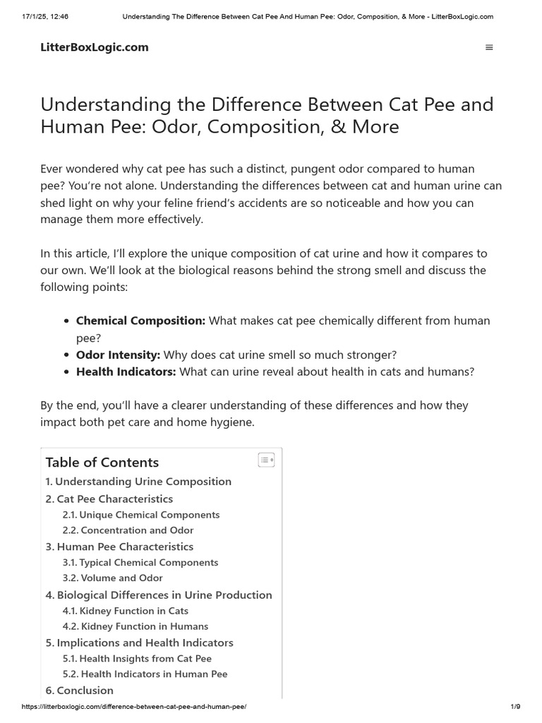 Cat vs. Human Urine: Odor & Composition | PDF | Urine | Urination