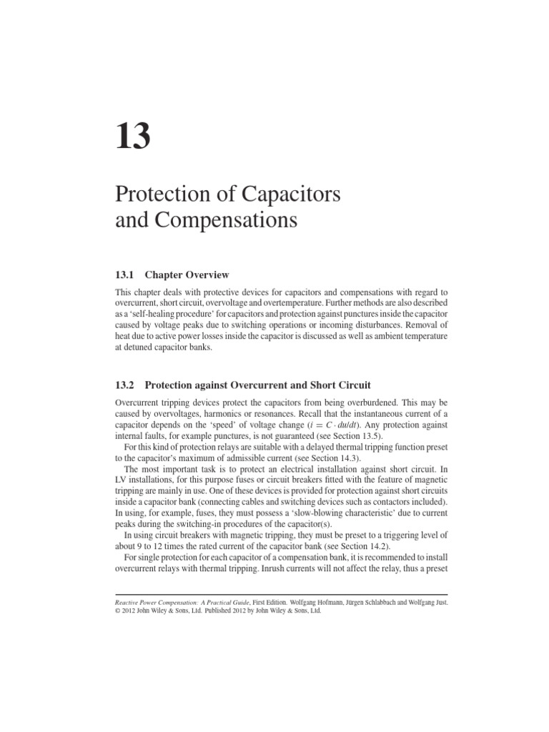 Protection of Capacitors and Compensations | PDF | Capacitor | Relay