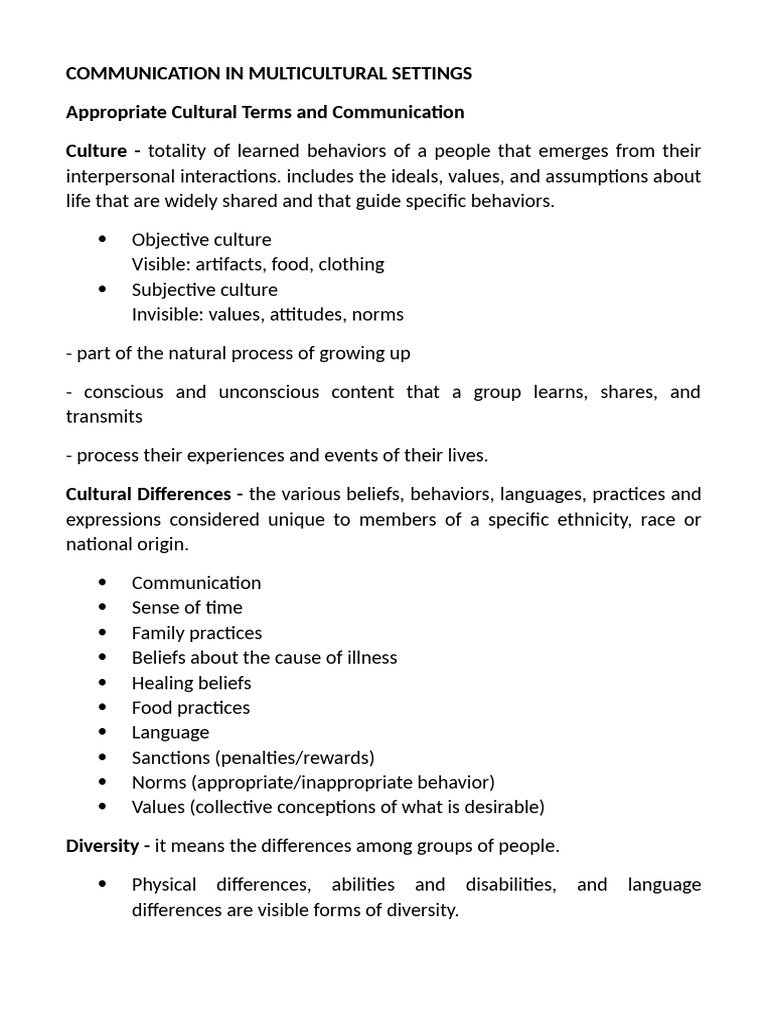 COMMUNICATION IN MULTICULTURAL SETTINGS-reviewer | PDF | Communication ...