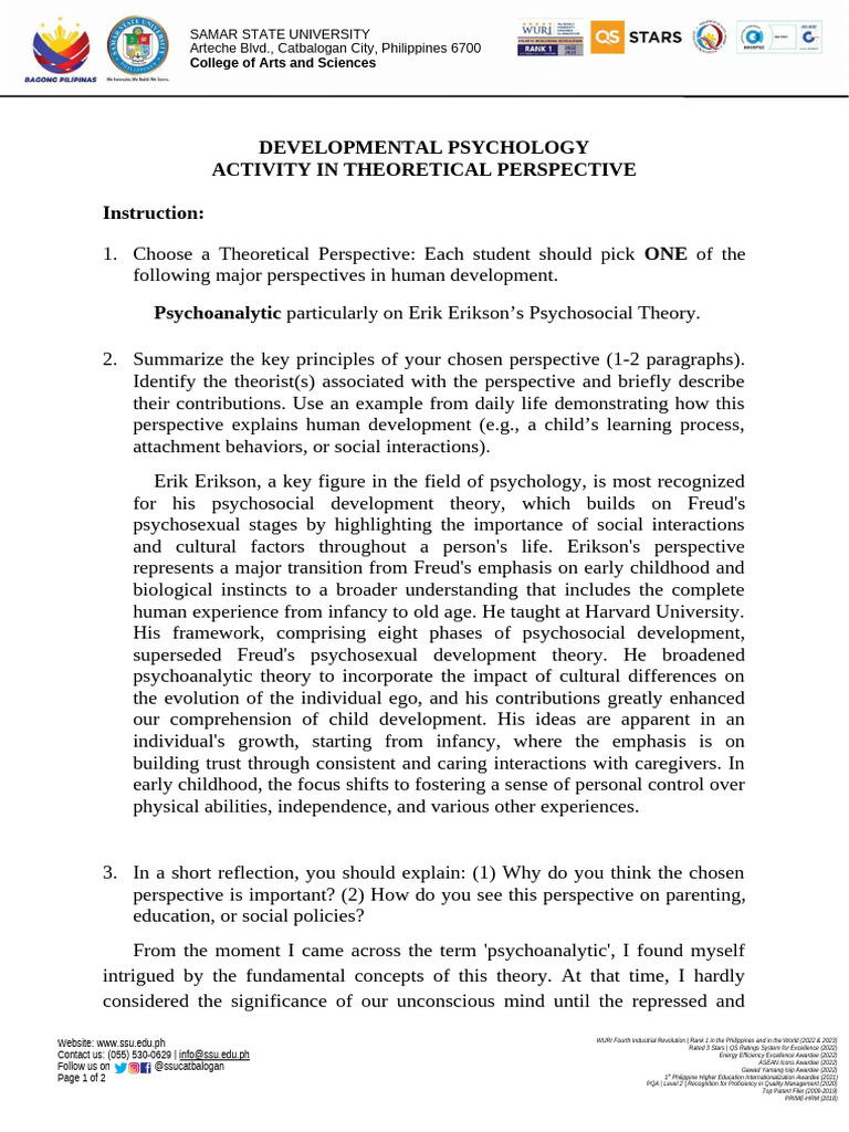 Activity 2 Dev Psych | PDF | Psychological Concepts | Behavioural Sciences