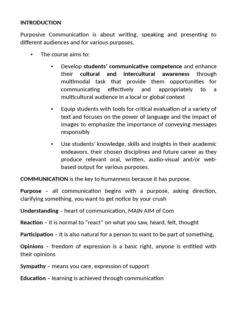 INTRODUCTION Purcomm Reviewer | PDF | Communication | Cognition