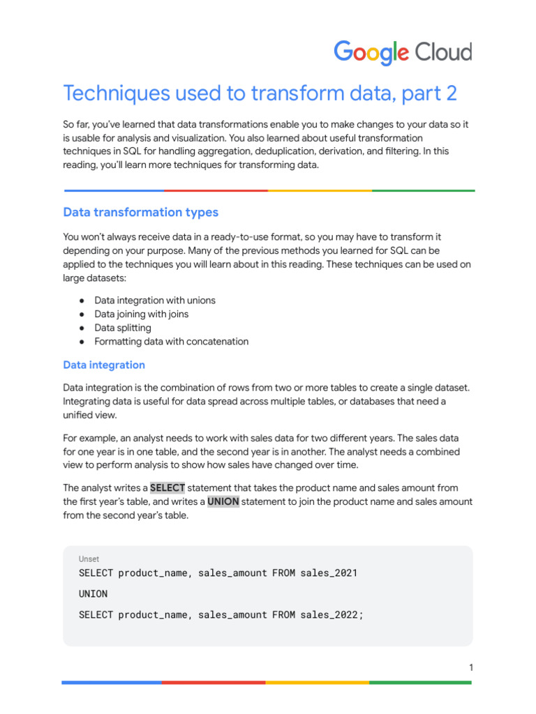 Techniques Used To Transform Data, Part 2 | PDF | Table (Database) | Sql
