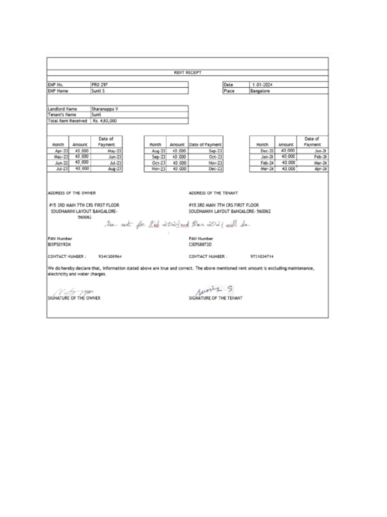 7.rent Receipt 2023-2024 | PDF