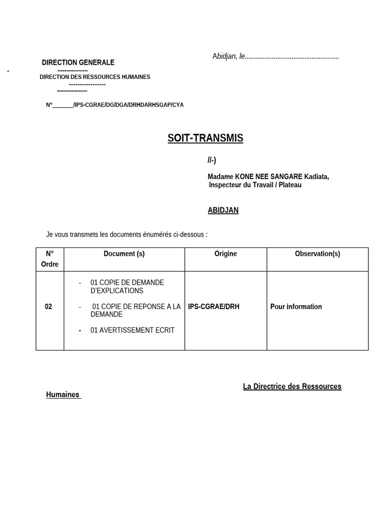 Modèle de Soit Transmis Administratif | PDF