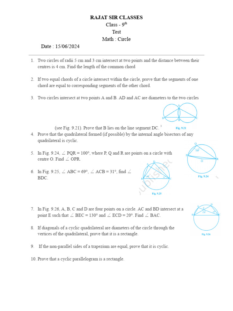 Class 9 Test Math Circle | PDF