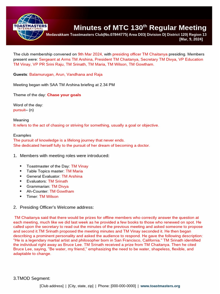Minutes of MTC Regular Meeting 02.03 | PDF