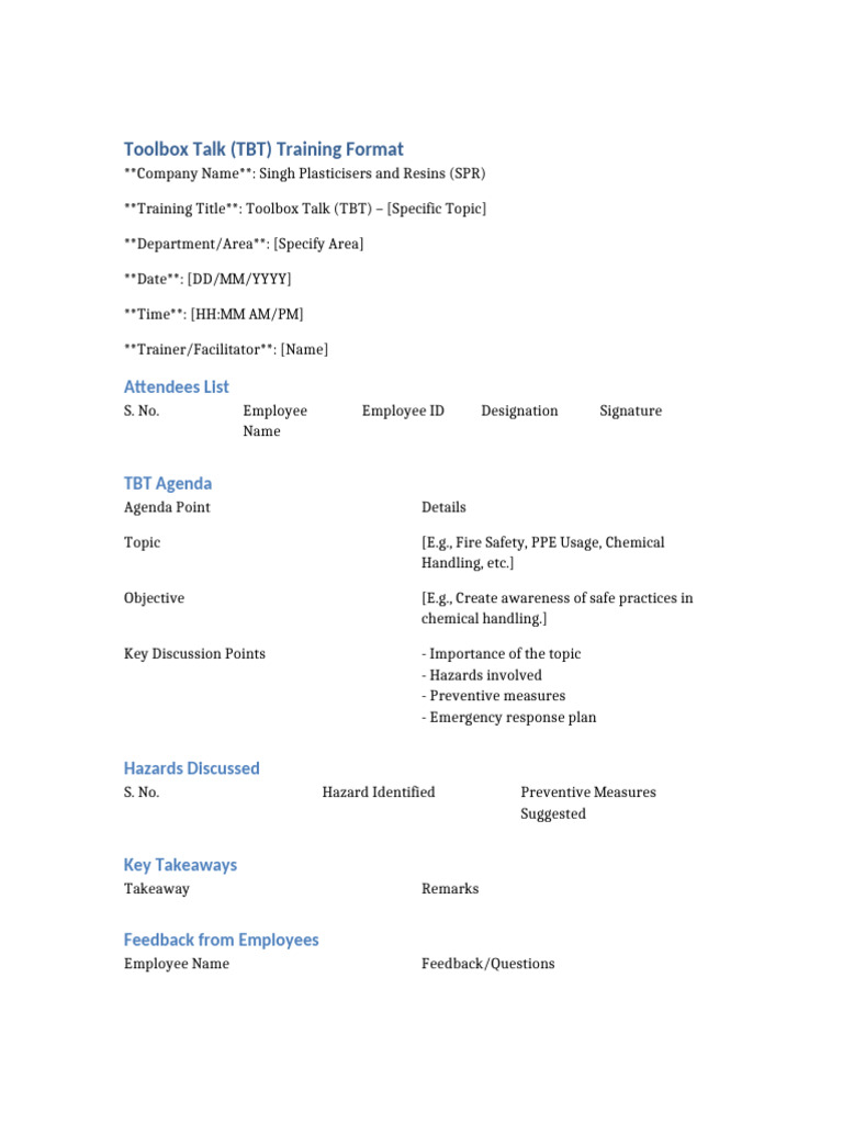TBT Training Format | PDF