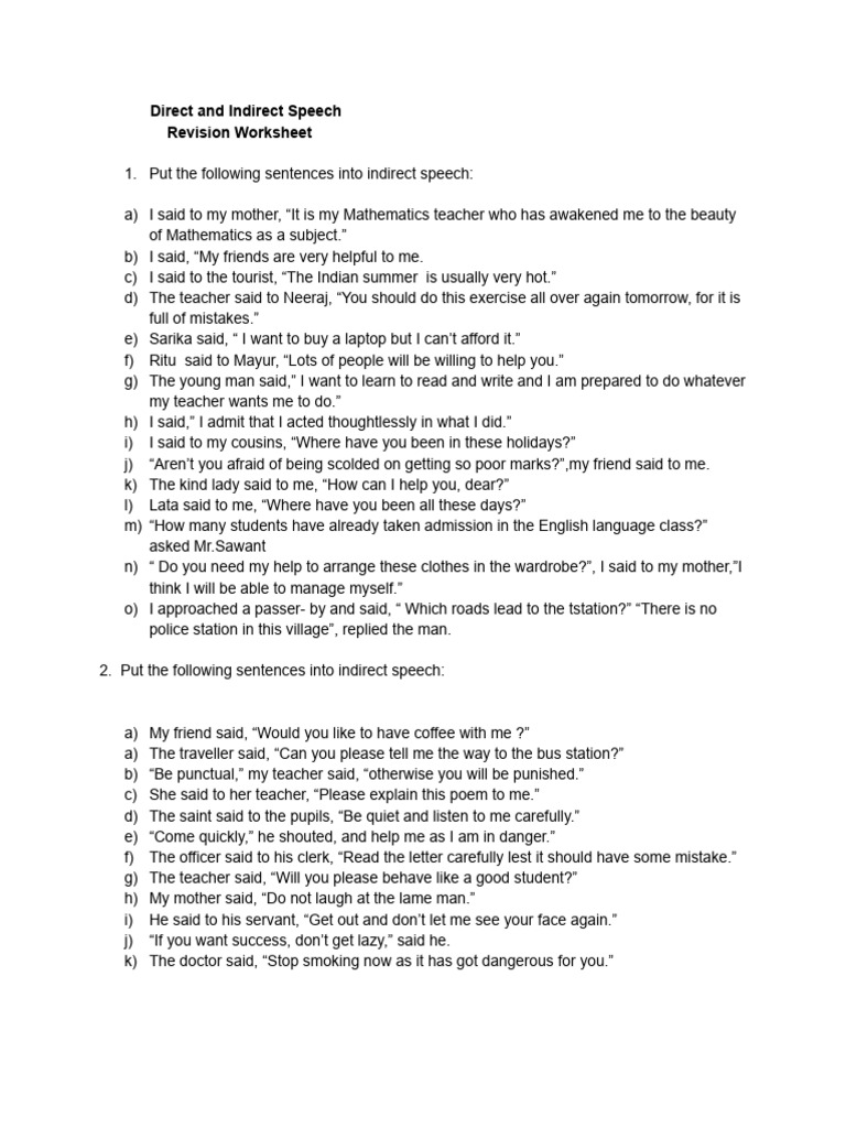 Direct and Indirect Speech | PDF