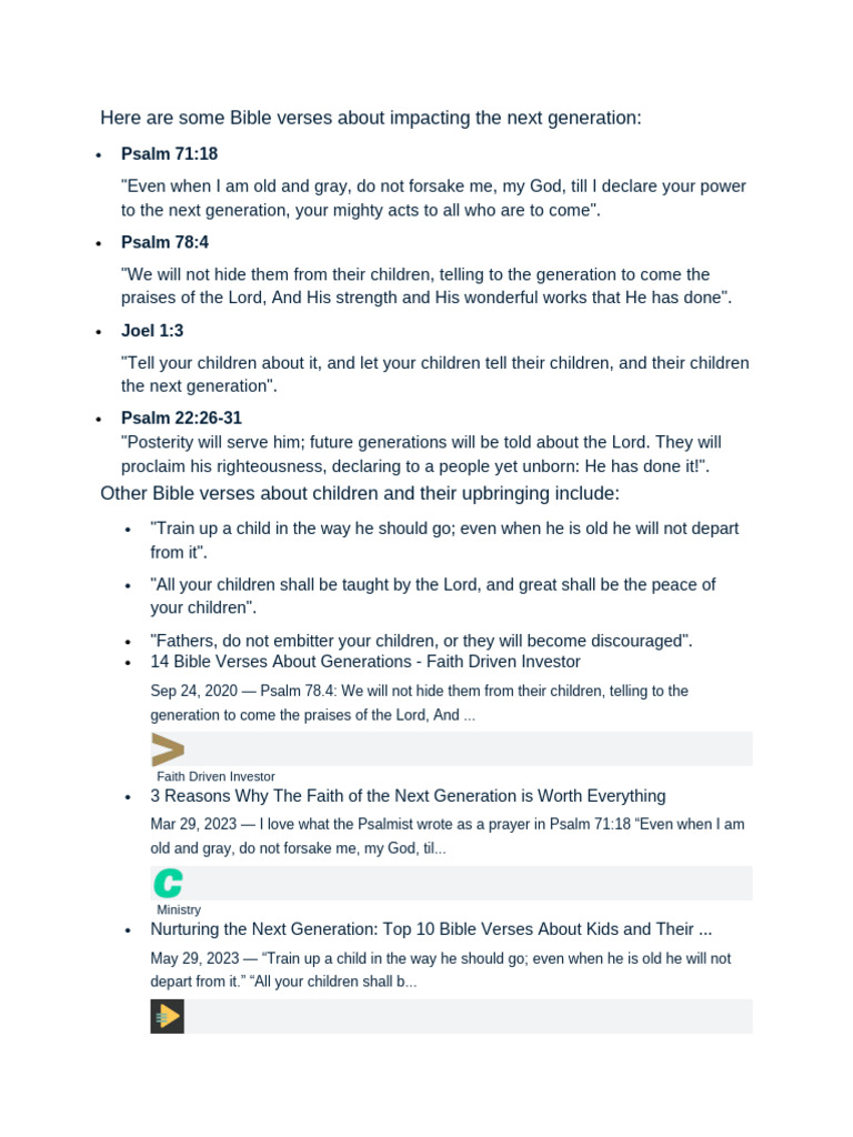 Here Are Some Bible Verses About Impacting The Next Generation | PDF ...