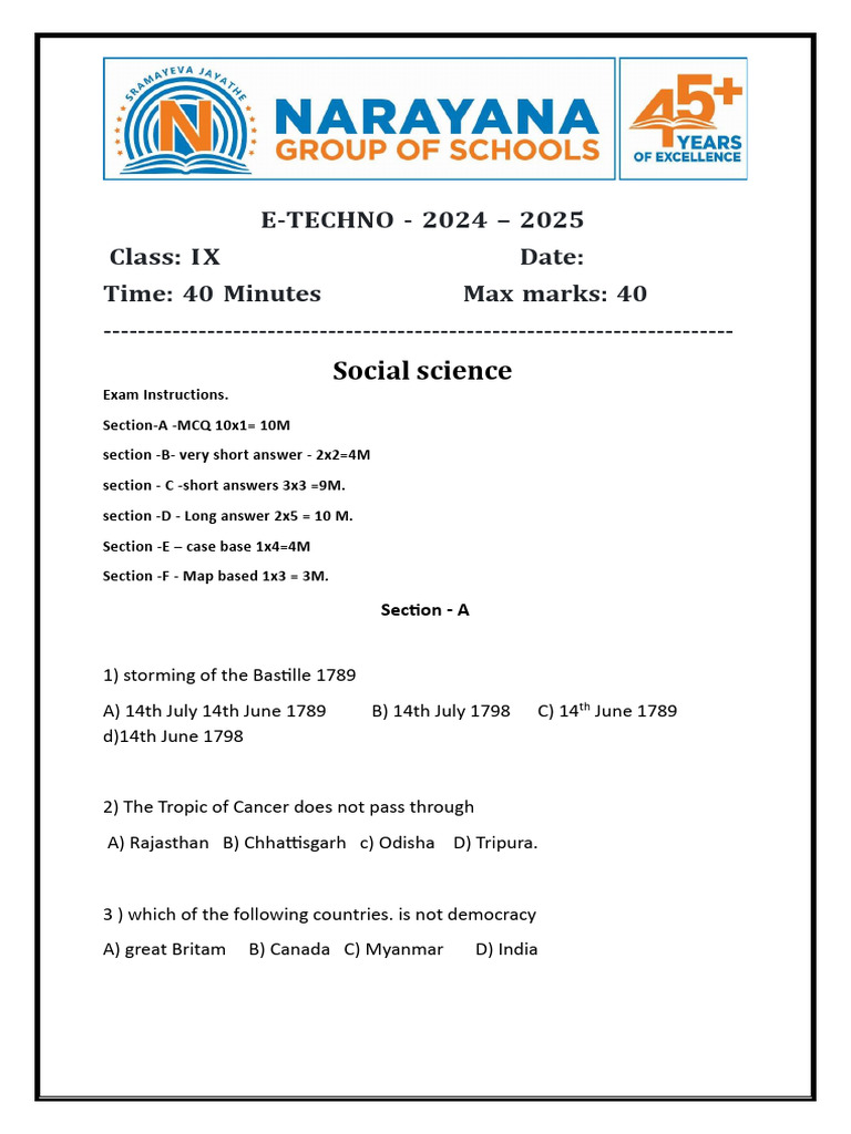 Class IX Social Science Exam | PDF | Green Revolution | Agriculture