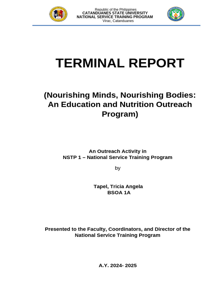 Terminal Report-NSTP (Tricia) | PDF | Healthy Diet