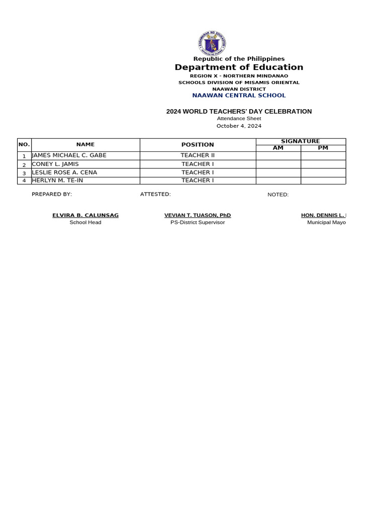 Attendance Sheet-Wtd 2024 | PDF