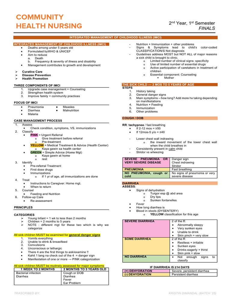 IMCI Guidelines for Childhood Illness Management | PDF | Diarrhea ...