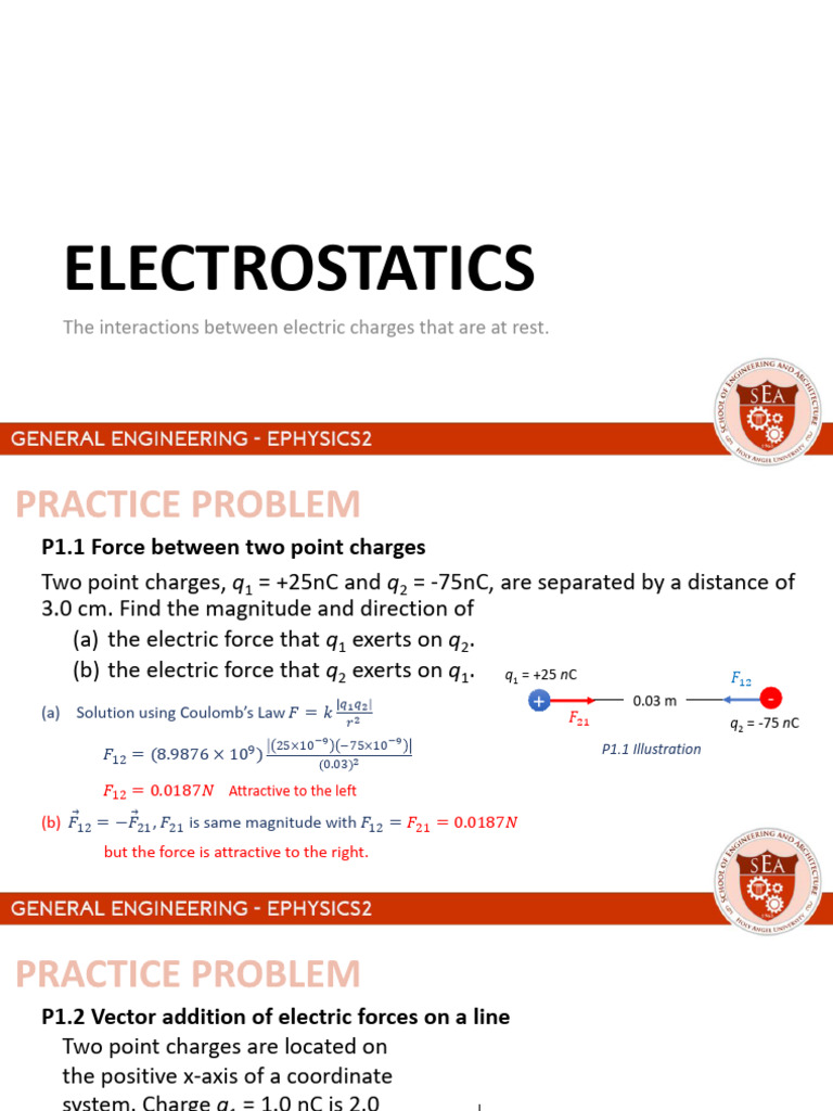 Lesson 1 Examples- Electrostatics | PDF | Force | Mechanics