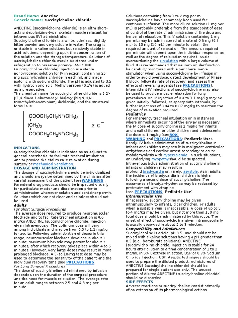 Circulation: Anectine Succinylcholine Chloride | PDF | Anesthesia ...
