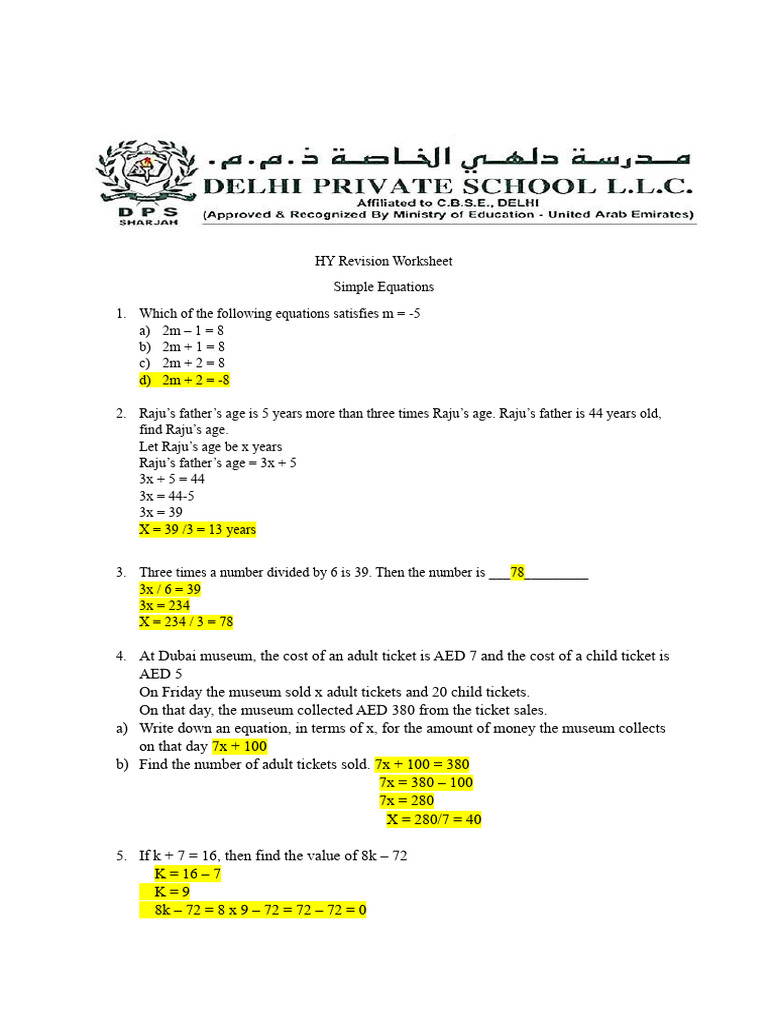 HY AK Simple Equations | PDF | Triangle | Elementary Mathematics