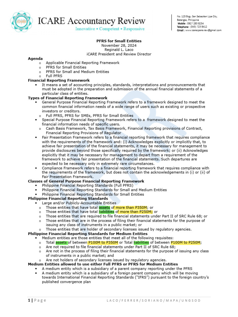 Matrix of Full PFRS Vs Medium Vs Small | PDF | Fair Value ...