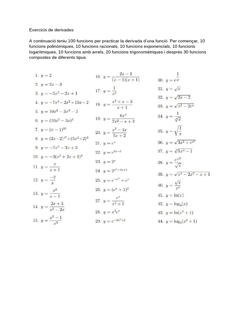 Exercicis de Derivades | PDF