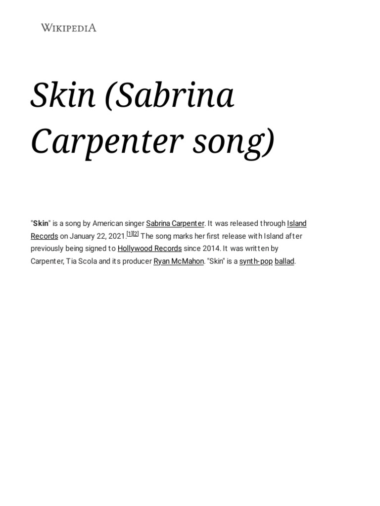 "Skin" by Sabrina Carpenter: Release Info | PDF | Recorded Music ...