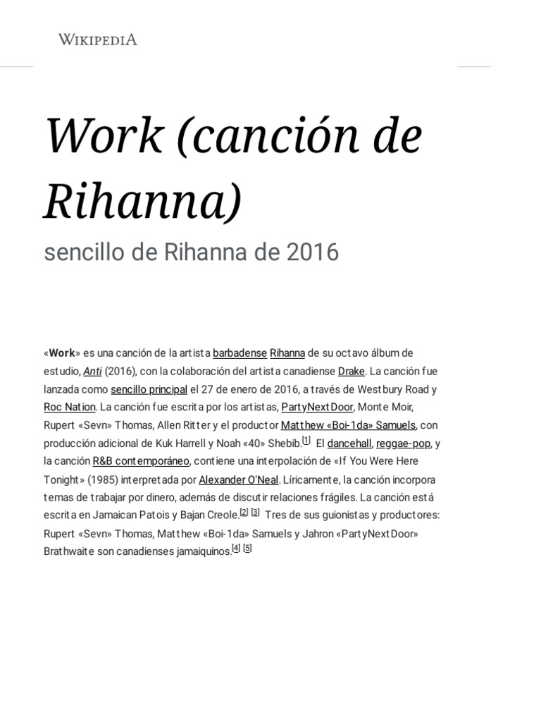 Work (Canción de Rihanna) - Wikipedia, La Enciclopedia Libre | PDF ...
