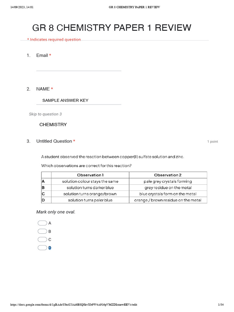 Gr 8 Chemistry Paper 1 Review - Google Forms | PDF | Chemistry ...