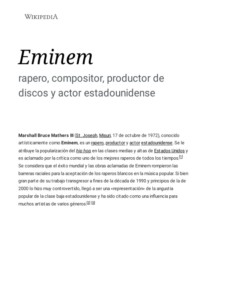 Eminem - Wikipedia, La Enciclopedia Libre | PDF | Grabación de sonido ...