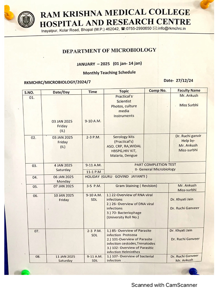 Time Table January 2025 | PDF