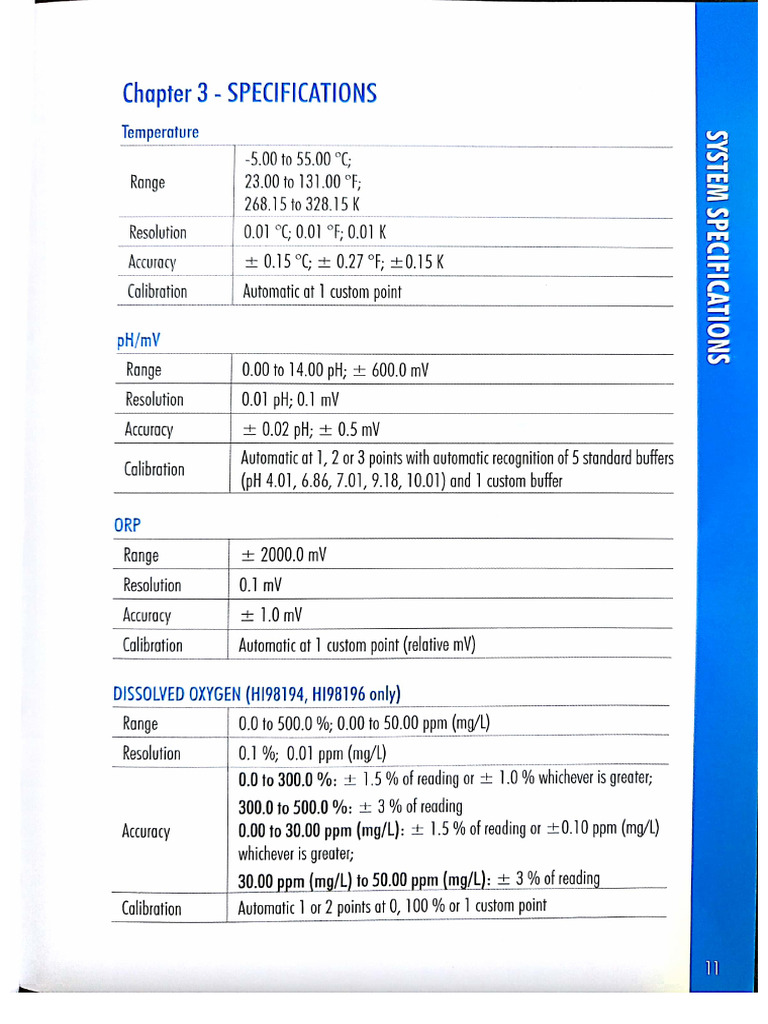 Hanna Multiparameter Meter Specifications | PDF