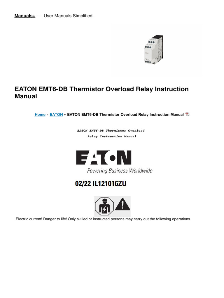 EMT6-DB Overload Relay Instruction Manual | PDF