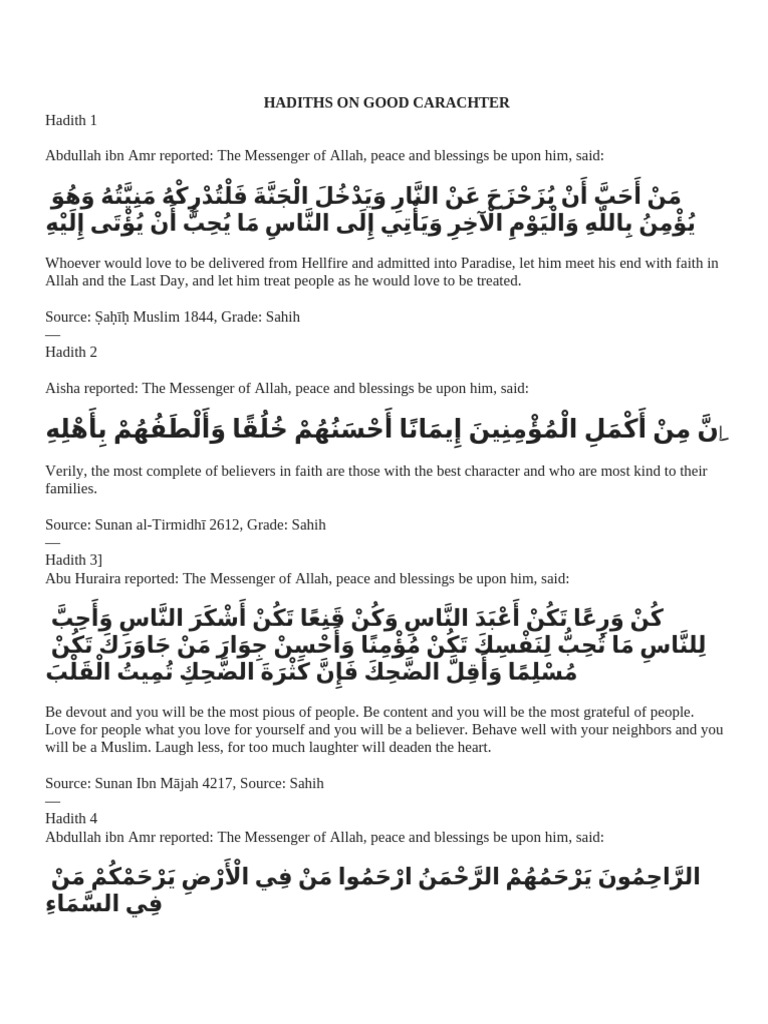 Hadiths on Good Character in Islam | PDF | Hadith | Muhammad