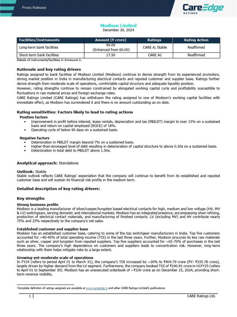 Modison Limited | PDF | Foreign Exchange Market | Working Capital