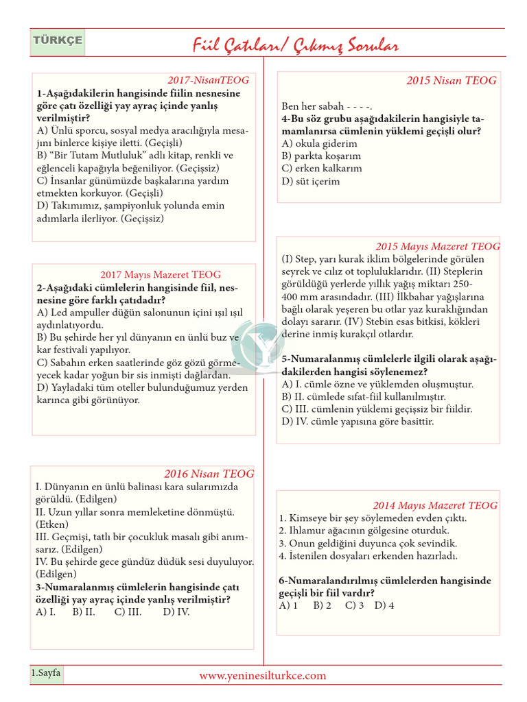 Cikmis Fiil Catilari Sorulari Ve Cevaplari 2 | PDF