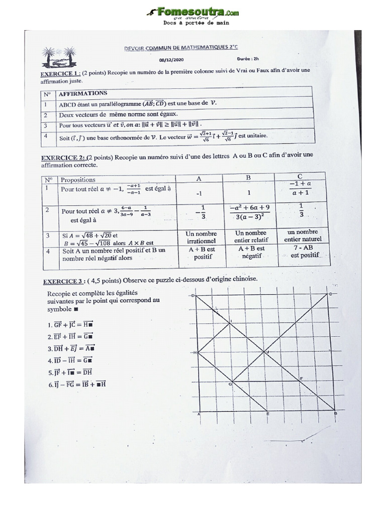 Devoir Maths 2ndec Classique | PDF