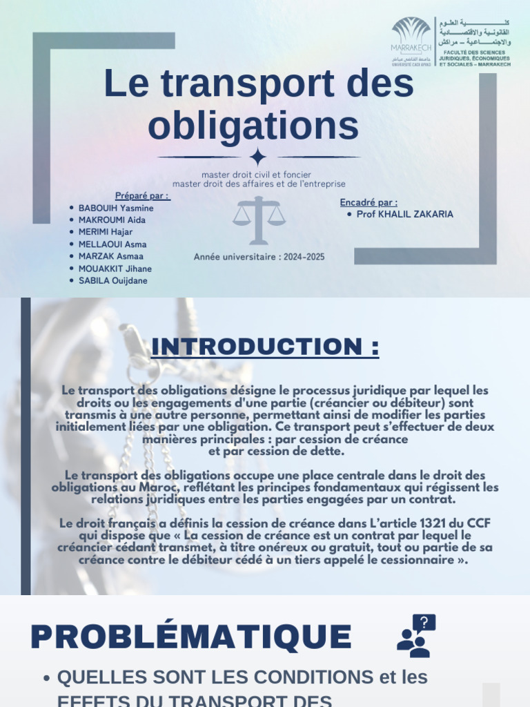 Transport des Obligations : Créancier et Débiteur | PDF | Débiteur ...