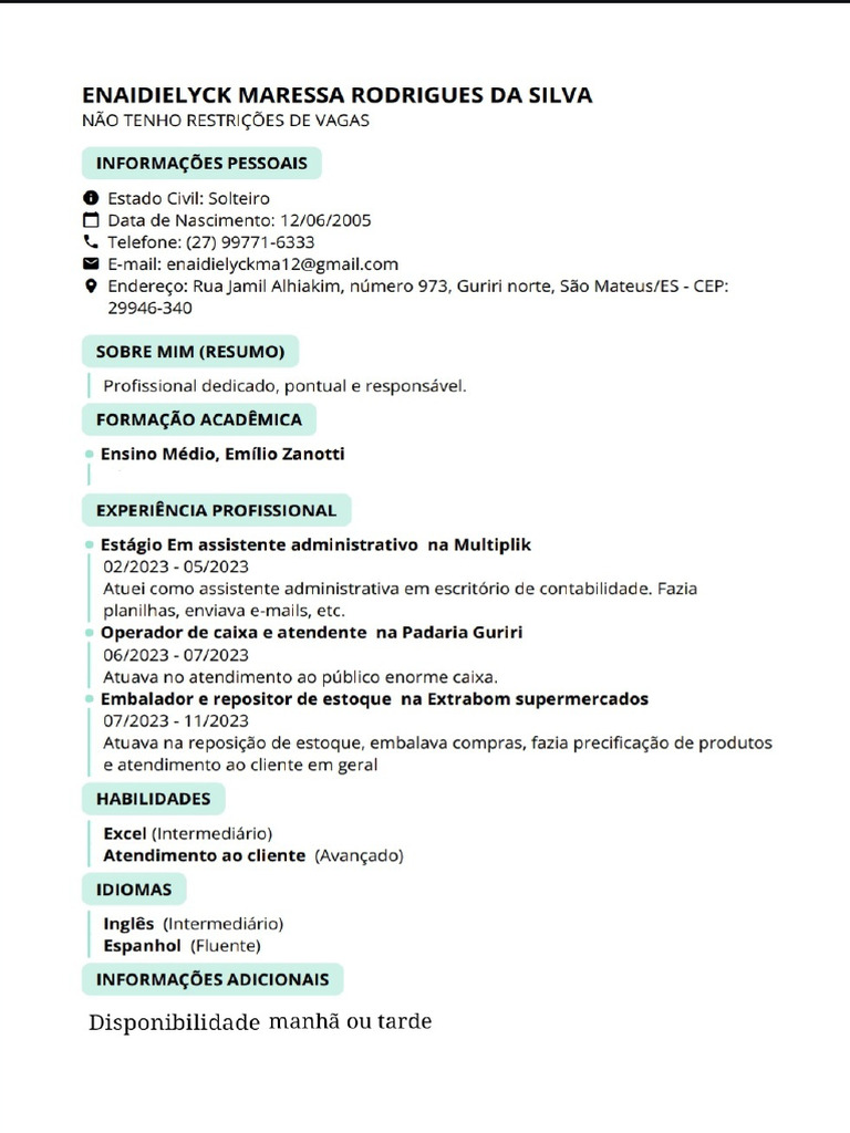 Currículo Maressa | PDF