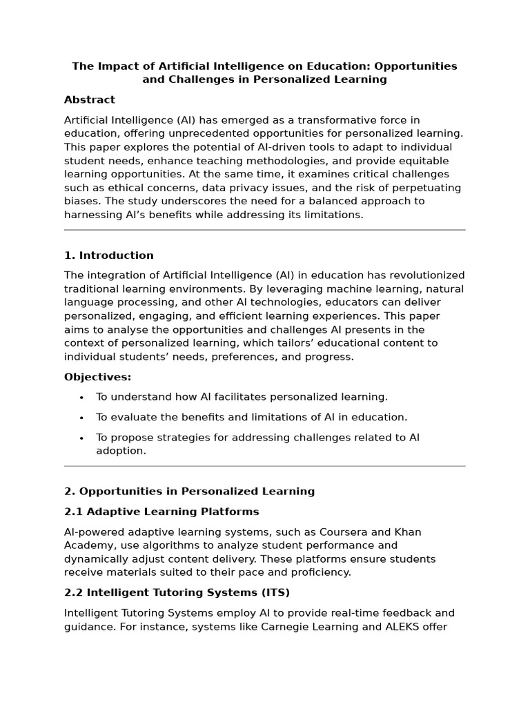 AI's Role in Personalized Learning | PDF | Artificial Intelligence | Intelligence (AI) & Semantics