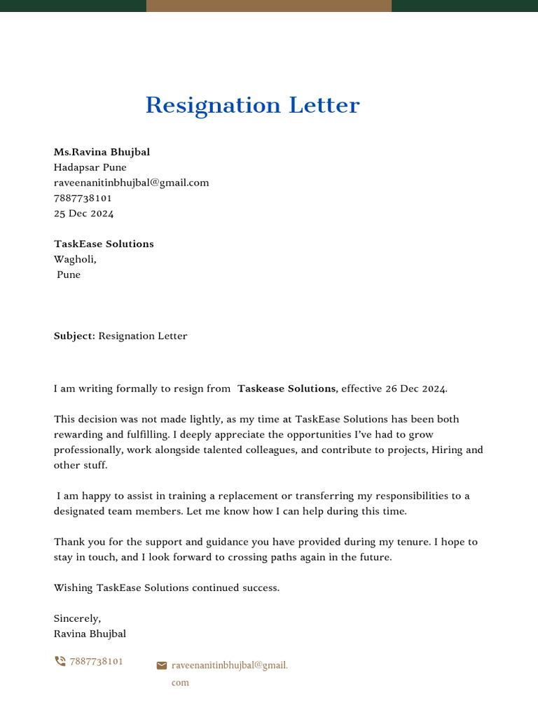 Formal Resignation Letter Template | PDF