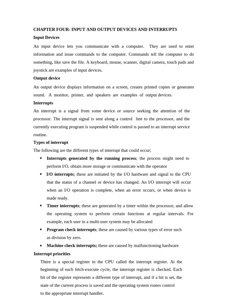 CHAPTER 4 INPUT AND OUTPUT DEVICES AND INTERRUPTS | PDF | Input/Output ... CHAPTER 4 INPUT AND OUTPUT DEVICES AND INTERRUPTS | PDF | Input/Output ...