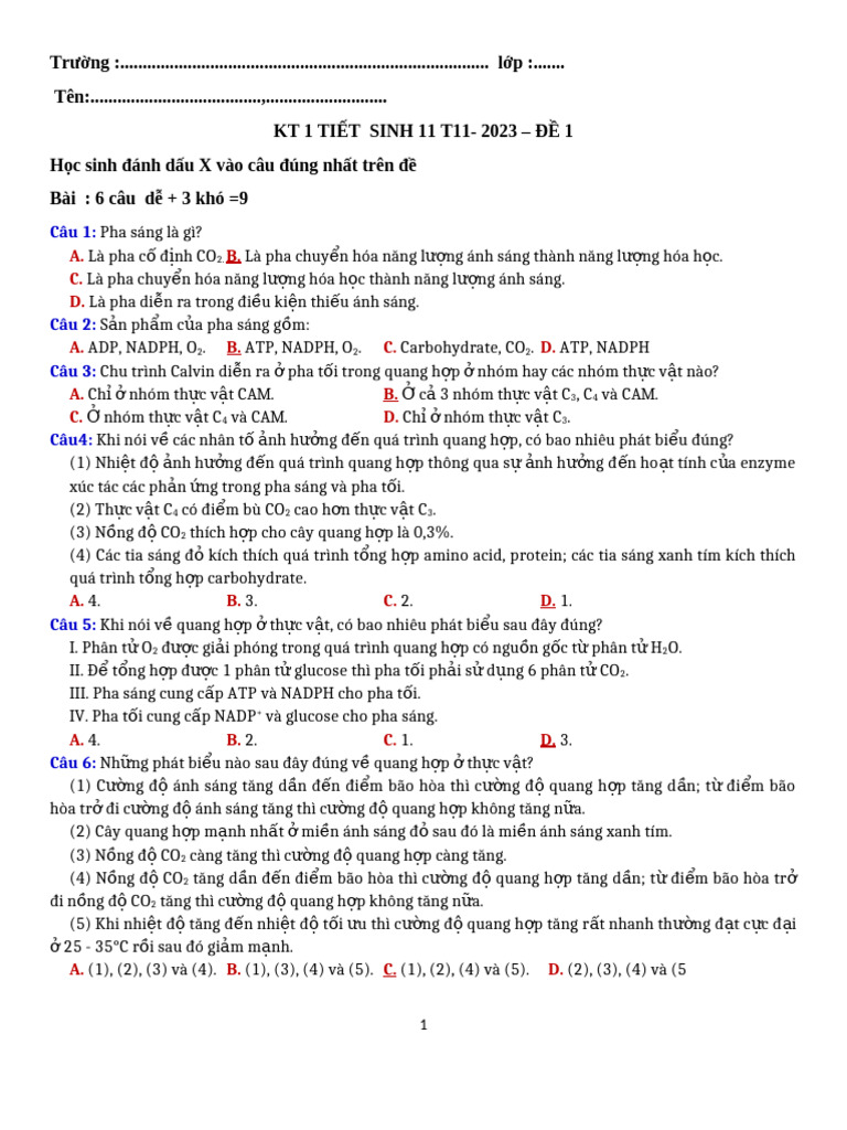ĐÁP-ÁN-KT-1T-ĐỀ-1-SINH-11-T11-2023-2 | PDF