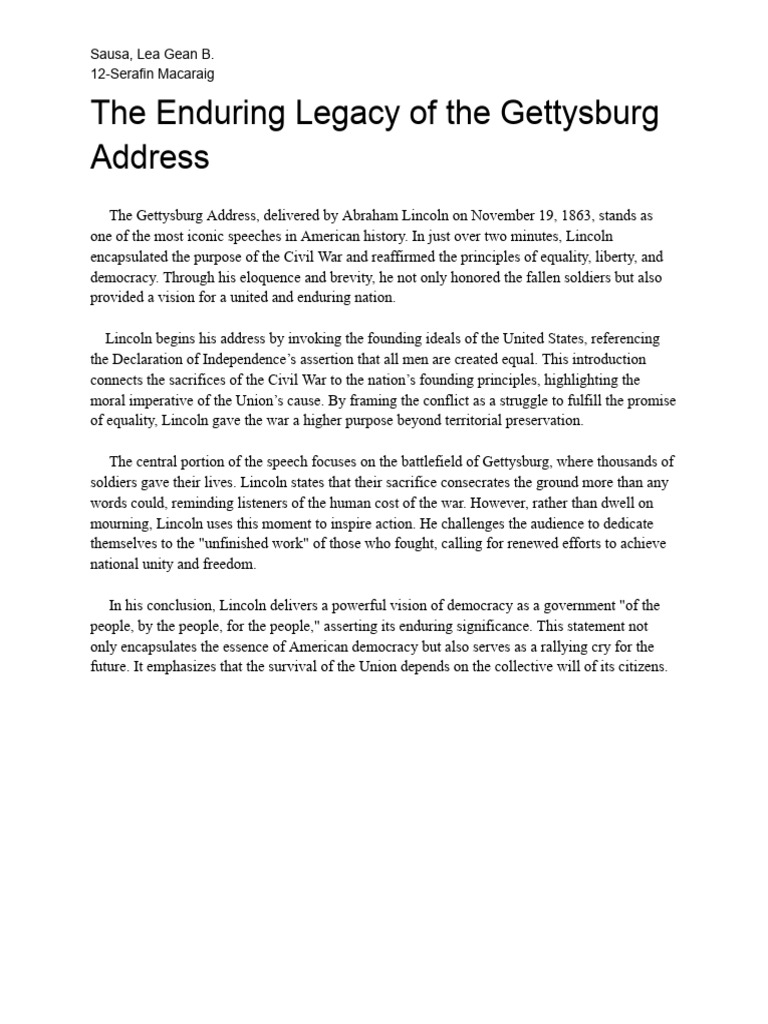 The Enduring Legacy of The Gettysburg Address | PDF