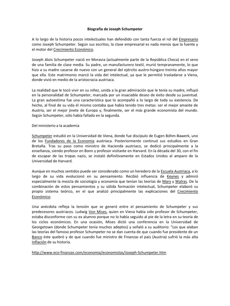 Biografía de Joseph Schumpeter | PDF | Austria | Capitalismo
