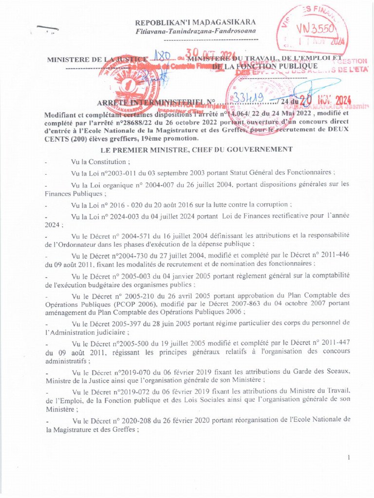Arrêté Interministériel N°33419 Du 20 Novembre 2024 | PDF