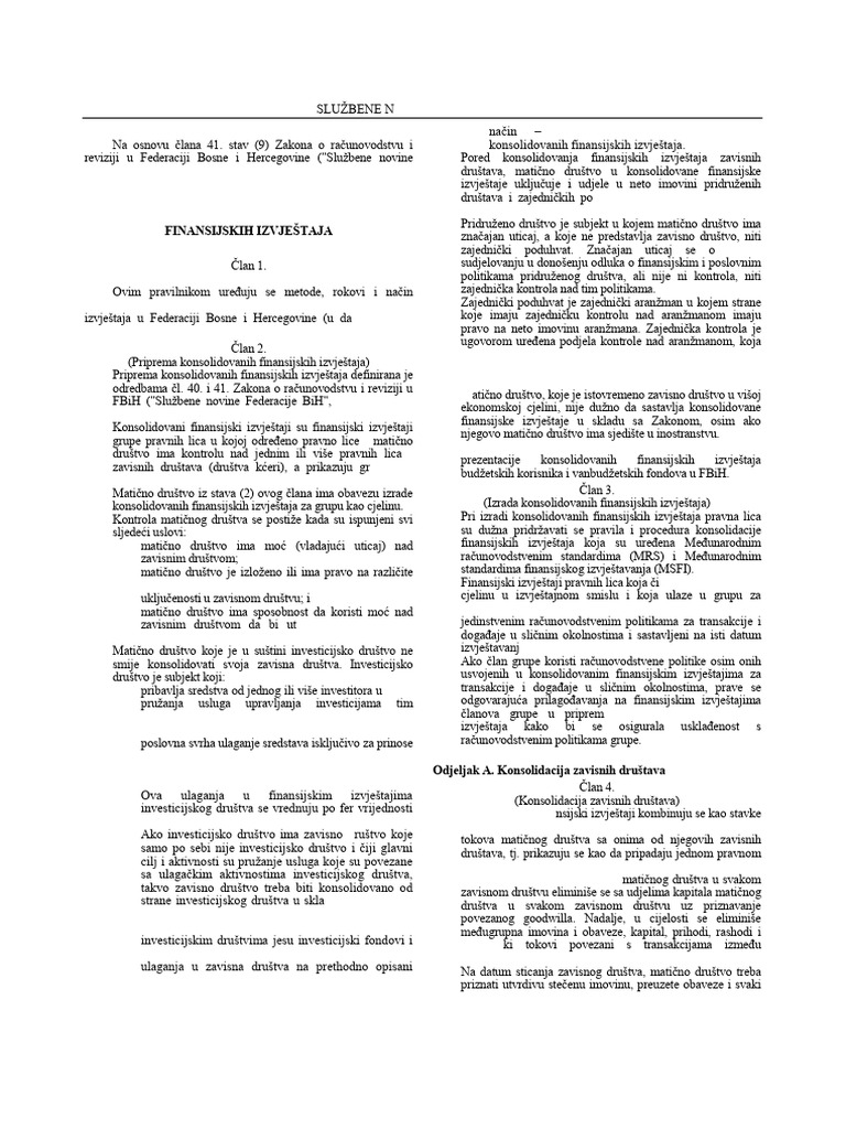 Pravilnik o Uslovima I Pravilima Konsolidacije Finansijskih Izvještaja ...