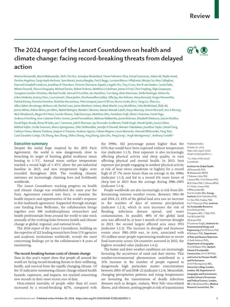 The 2024 report of the Lancet countdown on health and climate change ...