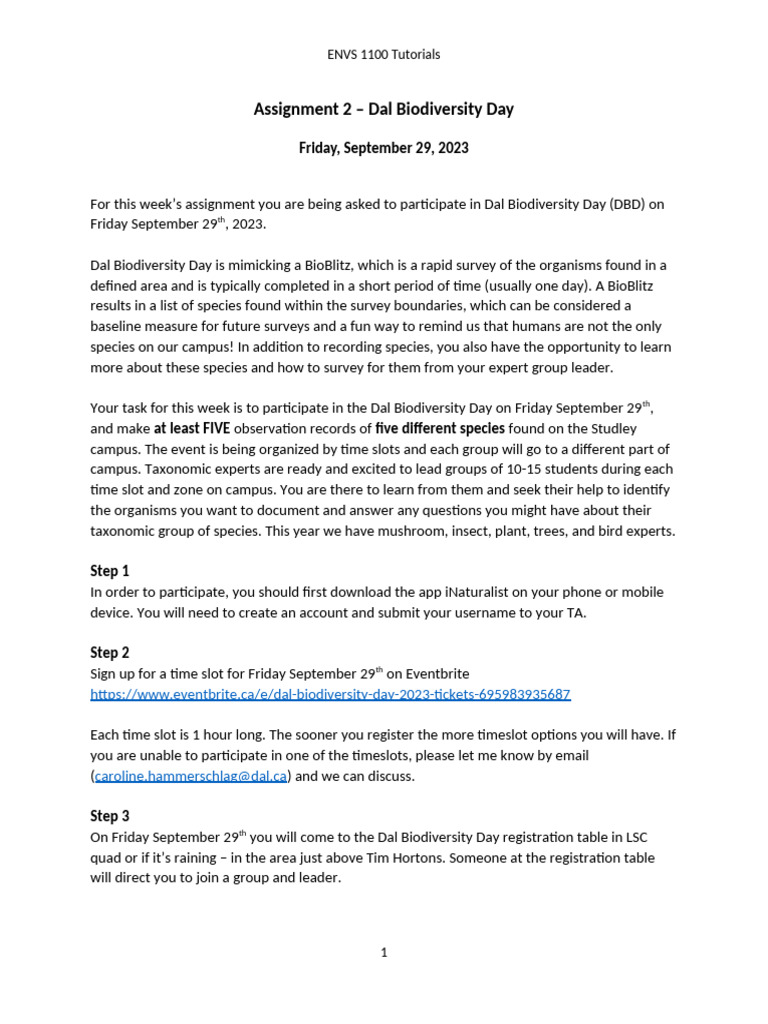 Tutorial Dal Biodiversity Day_Assignment 2 | PDF | Species