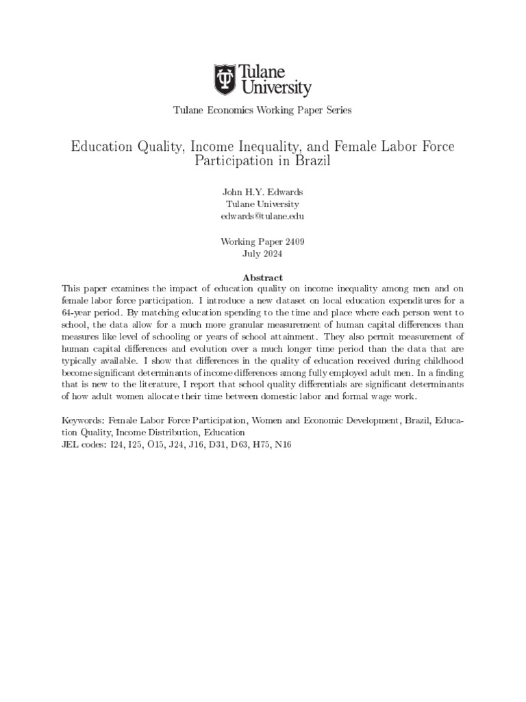 Education Quality, Income Inequality, and Female Labor Force | PDF ...