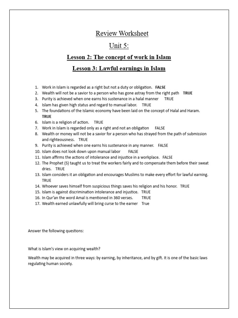 U5 L2, L3 Review Worksheet | PDF | Abrahamic Religions