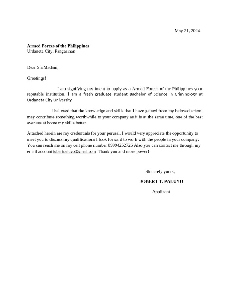 Application for Armed Forces Position | PDF