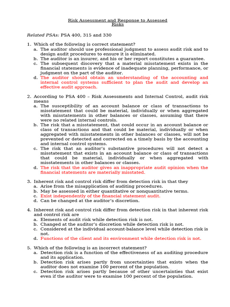 (CPAR) Risk Assessment & Responses (47Q) | PDF | Audit | Financial Audit